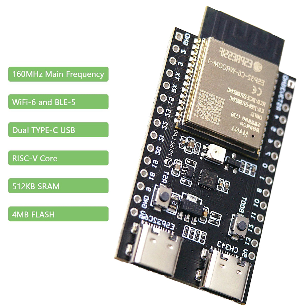 Placa de desarrollo ESP32-C6 Compatible con WiFi y Bluetooth ESP32-C6-WROOM-1 USB C Dual ...
