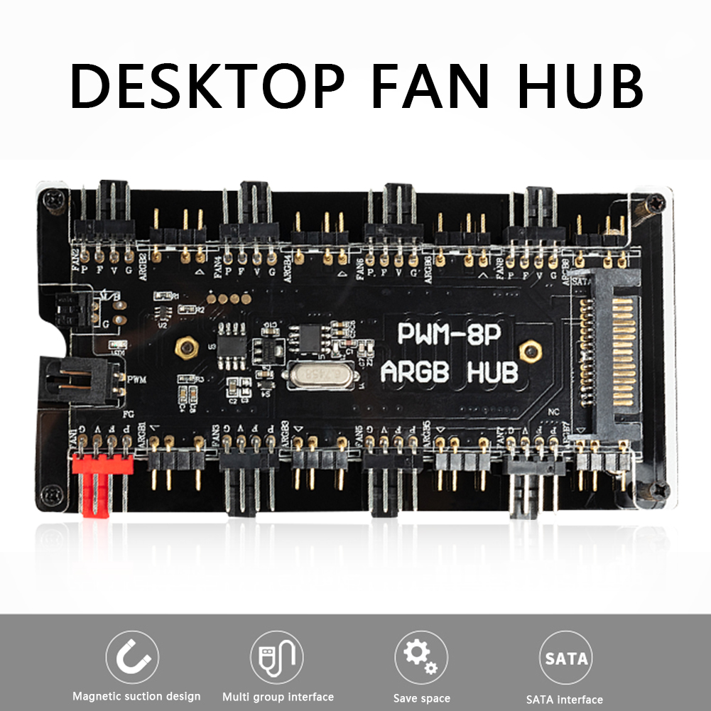 Fuente de alimentación SATA HUB de 1 a 8 ventiladores Divisor direccionable PWM ARGB de 4 pines ...