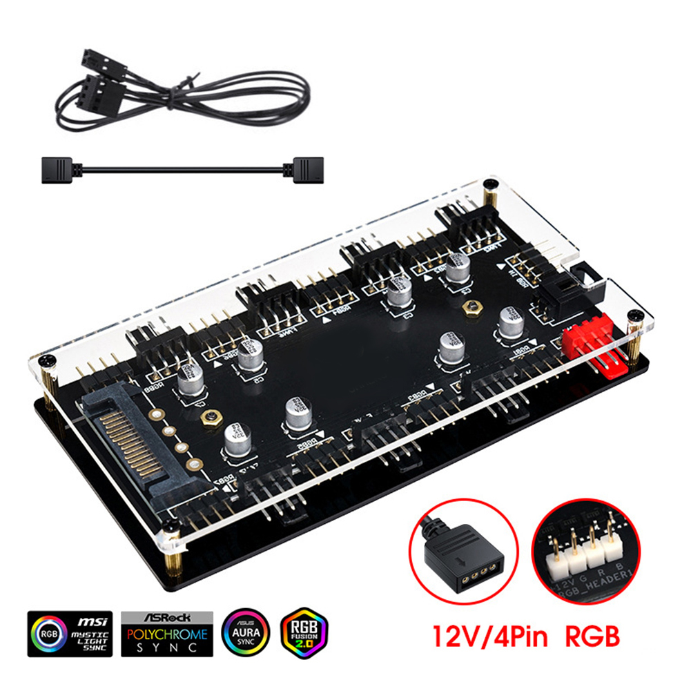 Divisor multidireccional de 1 a 8 ARGB/RGB PWM Fan Hub RGB Strip Hub (carcasa de 12V y 4 pines ...